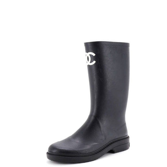 CHANEL | Shoes | Chanel Caoutchouk Cc High Rain Boots Rubber | Poshmark